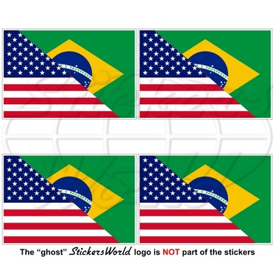 USA United States America-BRAZIL American-Brazilian Flag 50mm x4 Decals ...