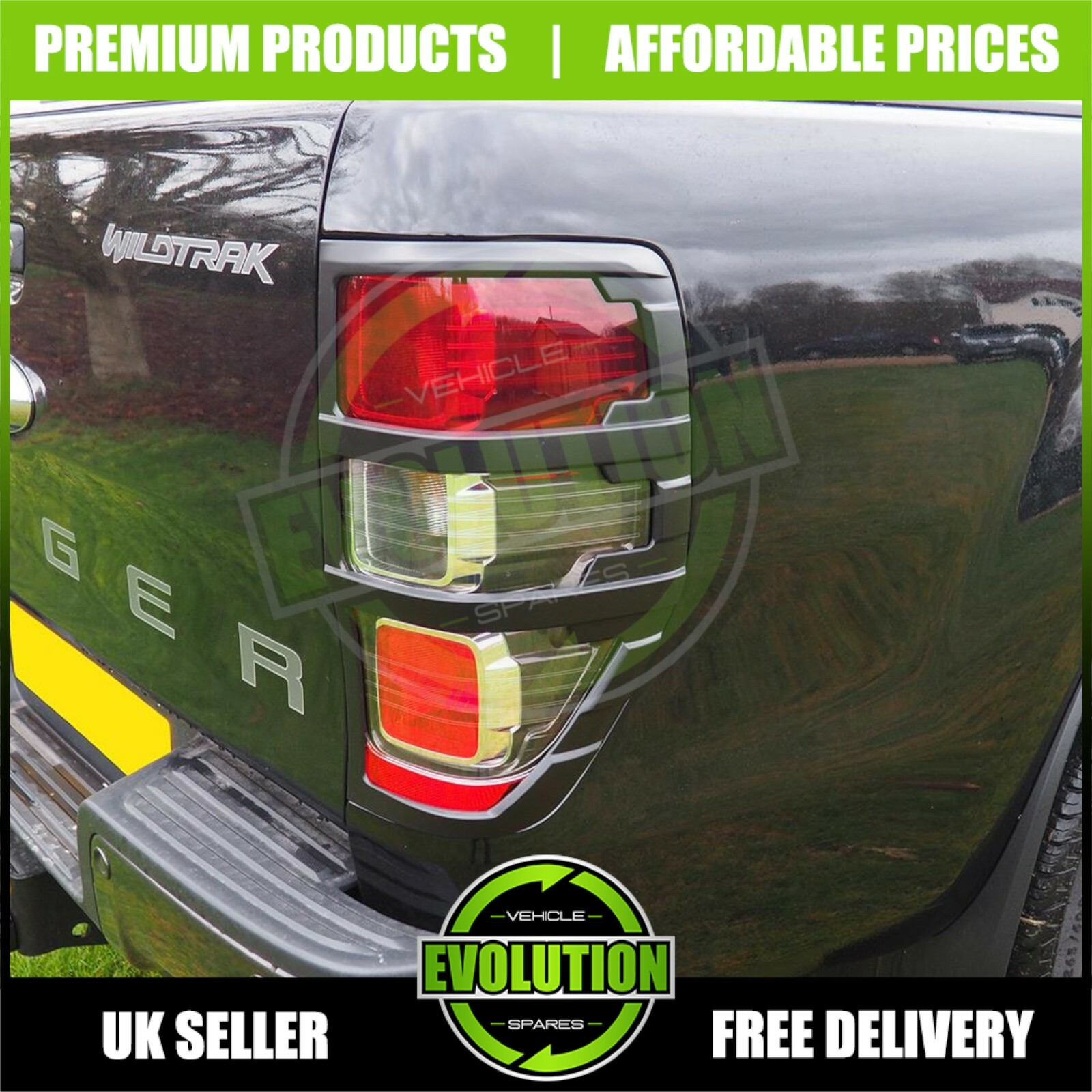 TO FIT Ford Ranger 15+ BLACK rear back light Cover Trims surround ...