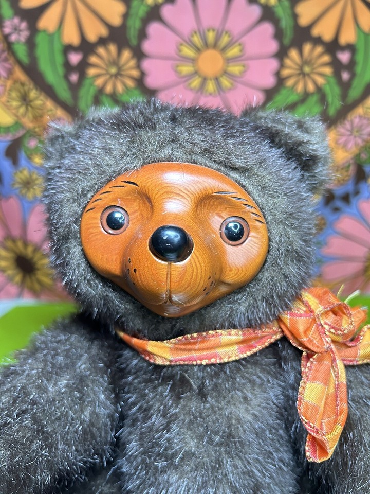 1985 Vintage Applause Raikes Bear Jointed Teddy Bear Wood Face & Feet ...