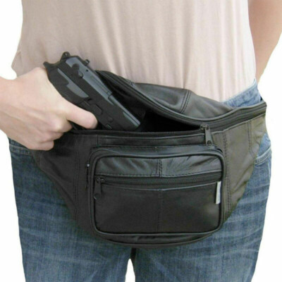 Black Leather Concealed Carry Weapon Fanny Pack Pistol Handgun Waist ...