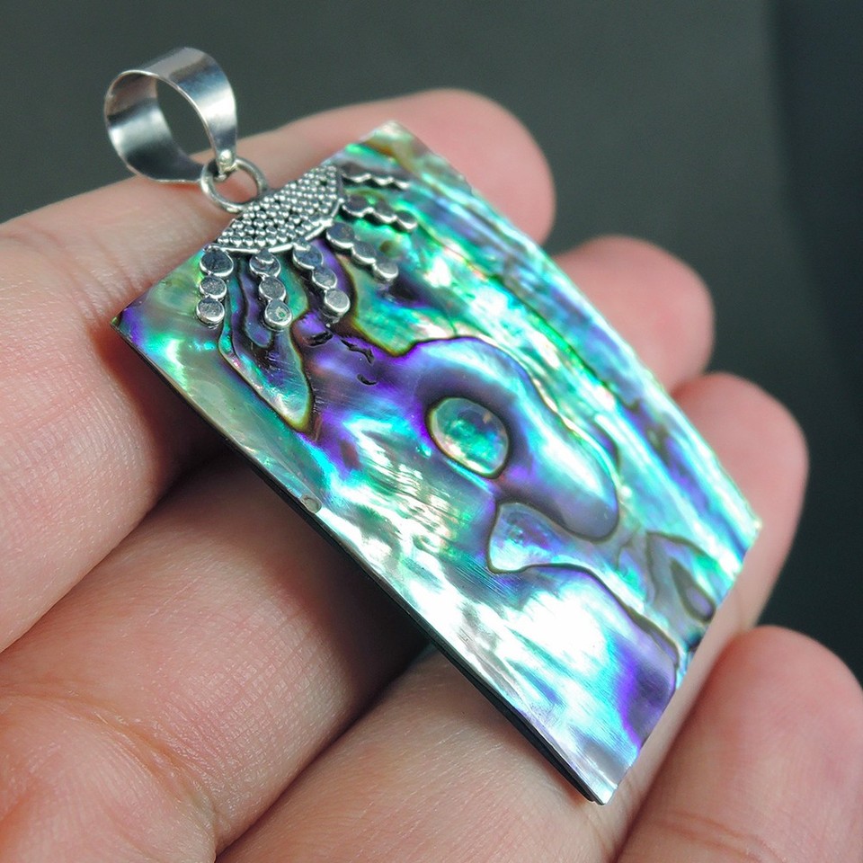 Natural Paua Abalone Shell 925 Sterling Silver Rectangle Pendant, PASP ...