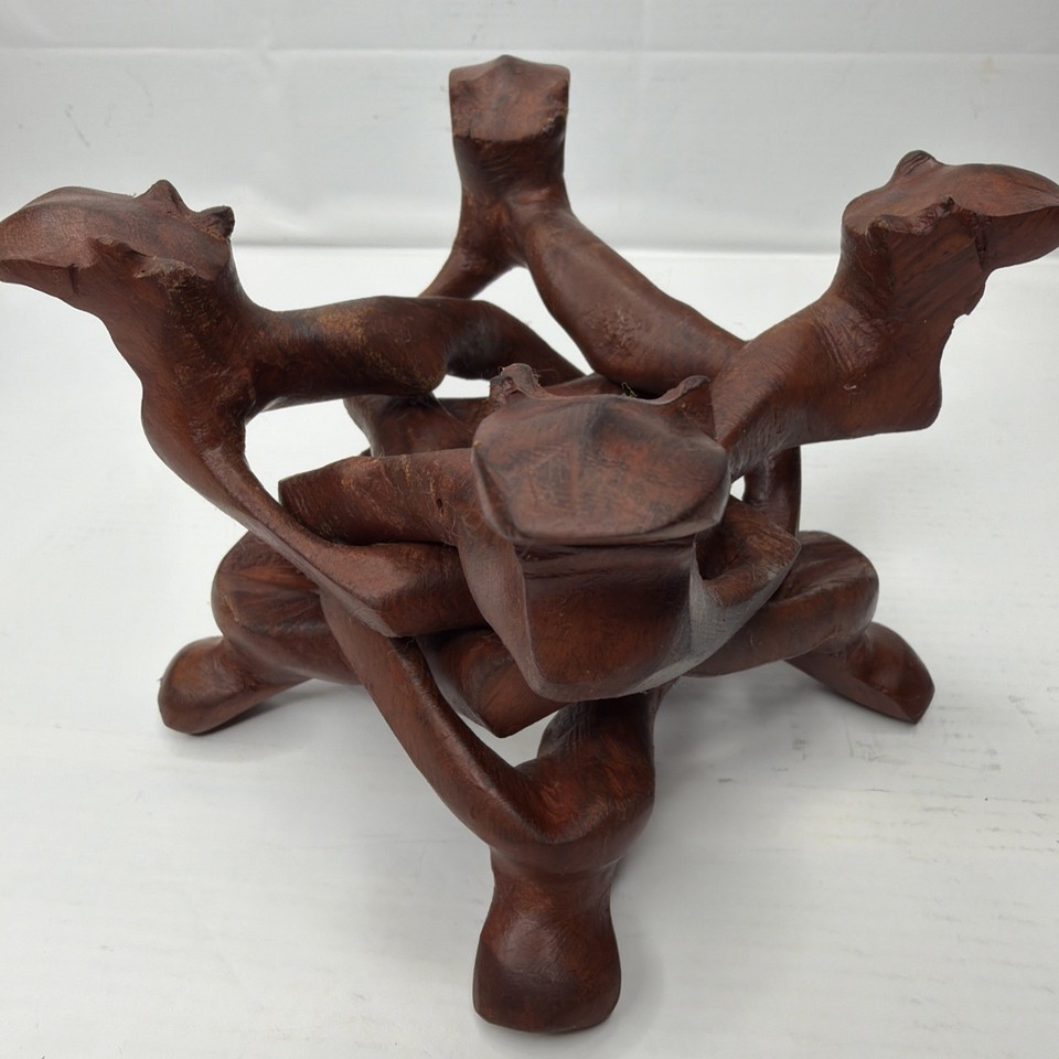 VTG Hand Crafted Interlocking Iron Wood Stand Abstract Heads Sculpture ...