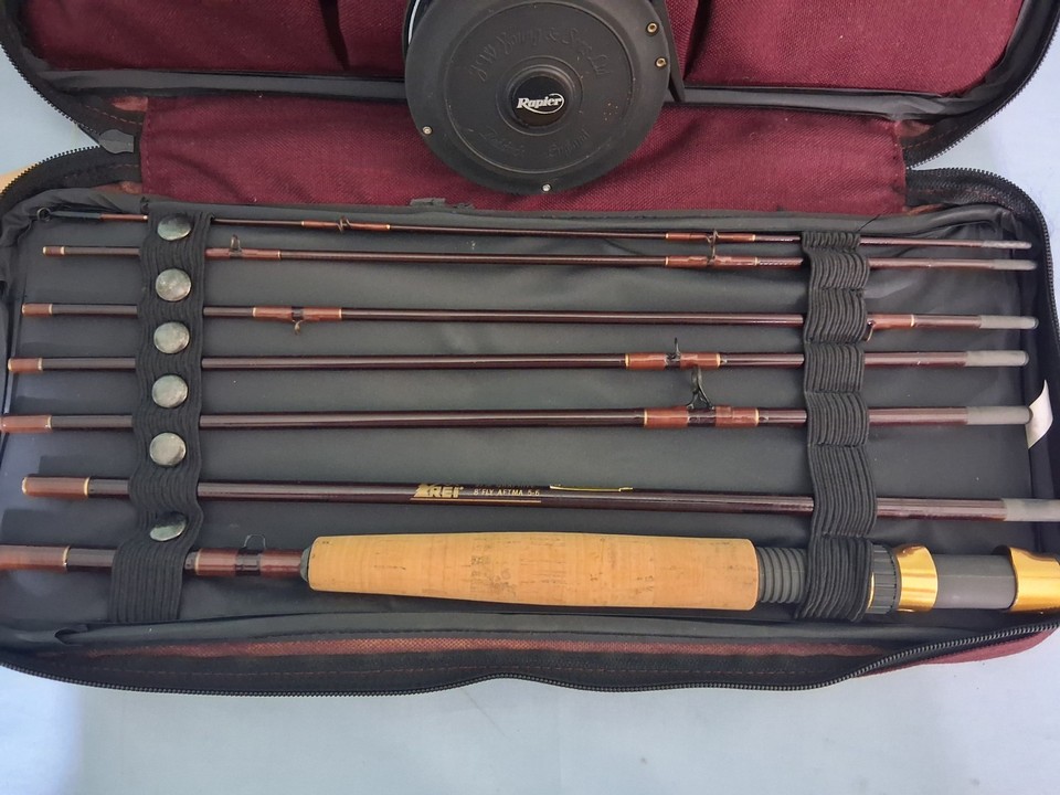 REI 8ft.-5/6 wt. 7 piece fly rod 97% graphite w/rapier reel branded ...