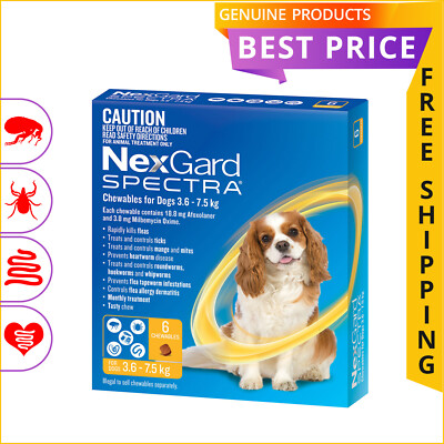 NEXGARD SPECTRA 6 Doses for Dogs 3.6 to 7.5 Kg YELLOW Heartworm Flea ...