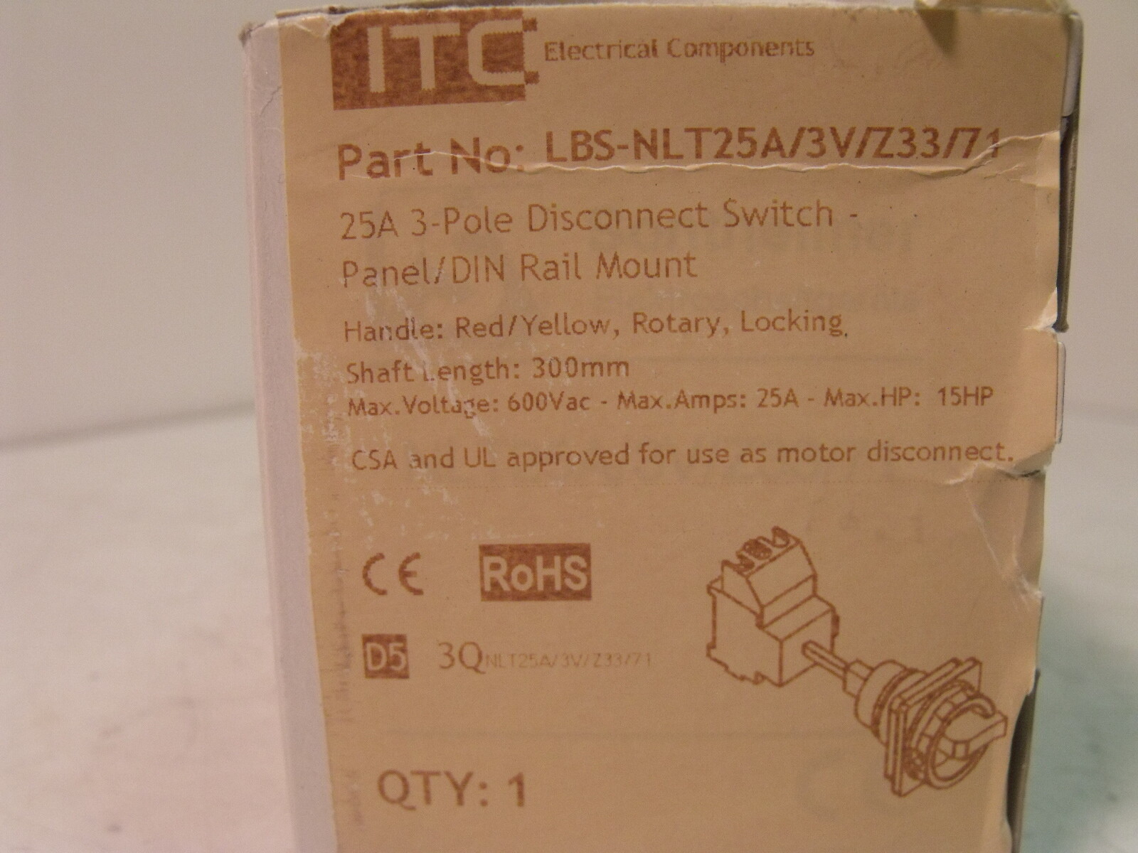 NIB ITC LBS-NLT25A/3V/Z33/71 25A 3-Pole Panel Mount Disconnect Switch ...