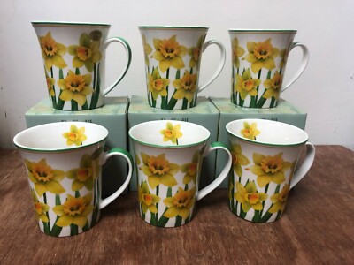 6 x Yellow Daffodil Floral Welsh Wales Mugs Cups Hot Drinks Tea Coffee ...