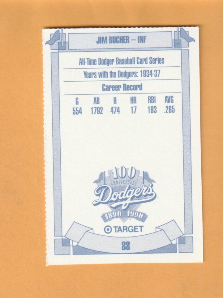 Jim Bucher Brooklyn Dodgers 1990 Target #88 | eBay