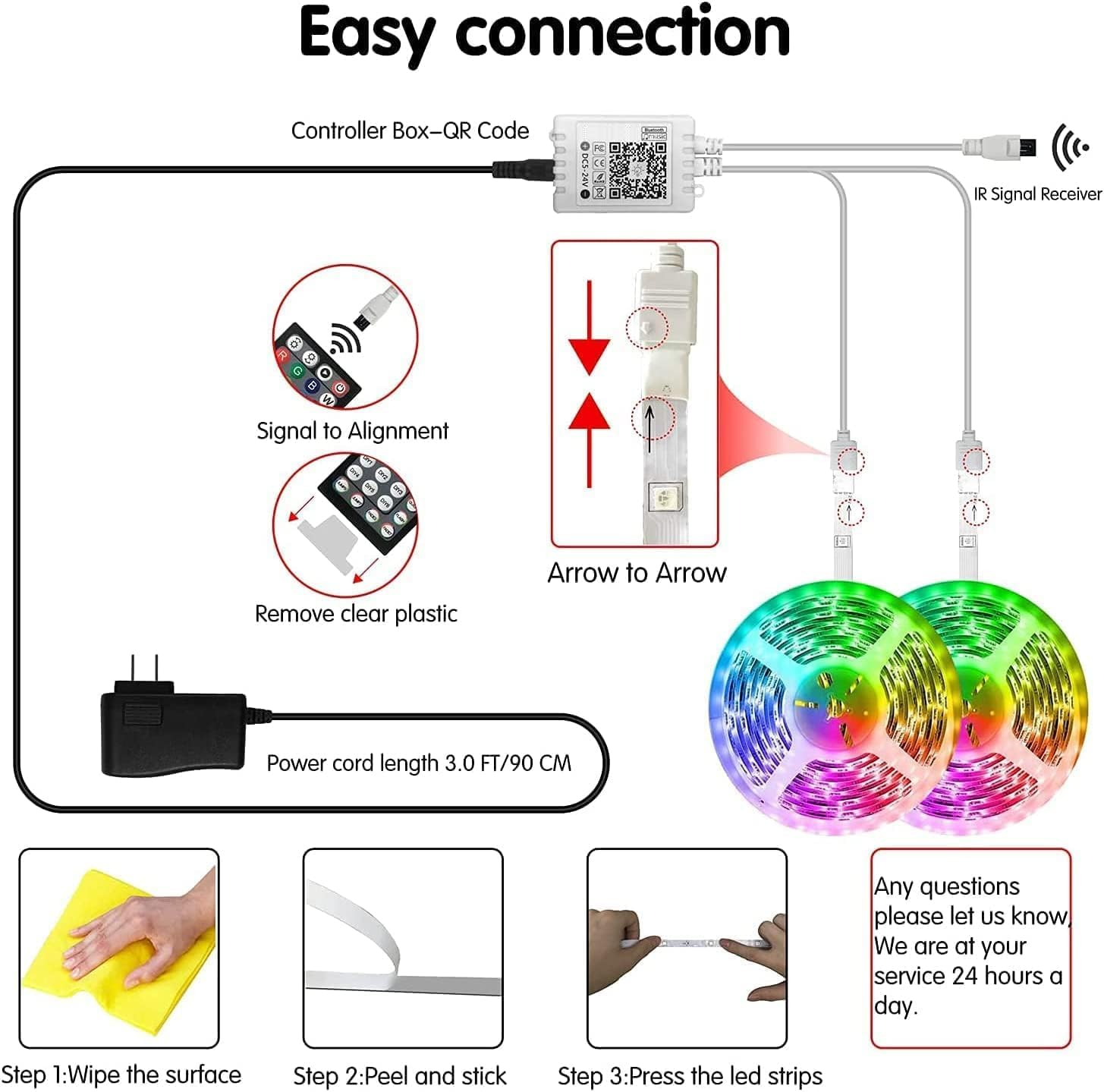 100Ft LED Strip Lights, Music Sync Bluetooth RGB Color Changing Remote ...