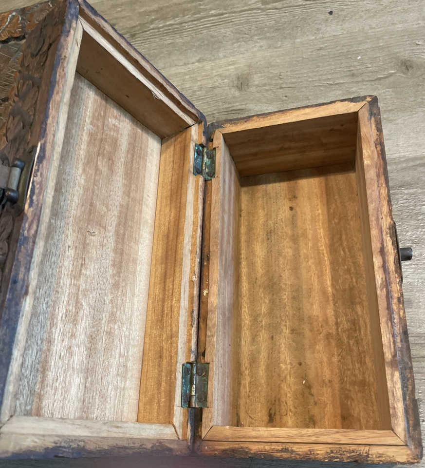 Set of 2 Hand Carved Asian Wooden Hinged Boxes with Scenic Designs 12x7” + 9x5” | eBay