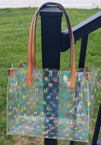 Dooney & Bourke Clear DB Color Logo Shopping Bag Tote Handbag Leather ...