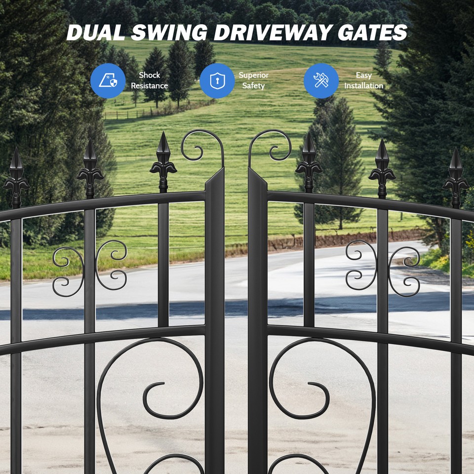 ZUMI 18'x6' Dual Swing Gates for Driveway Outdoor Steel Swing Gates for ...