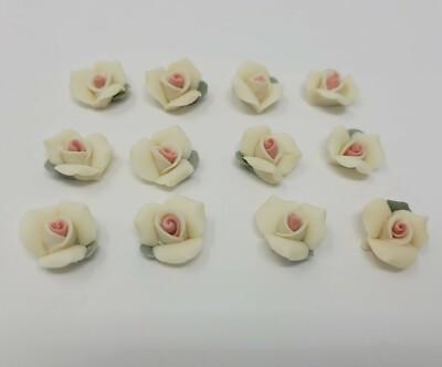 12 pcs Ivory Porcelain Ceramic Roses Flowers Rosebuds VTG Cabochon ...