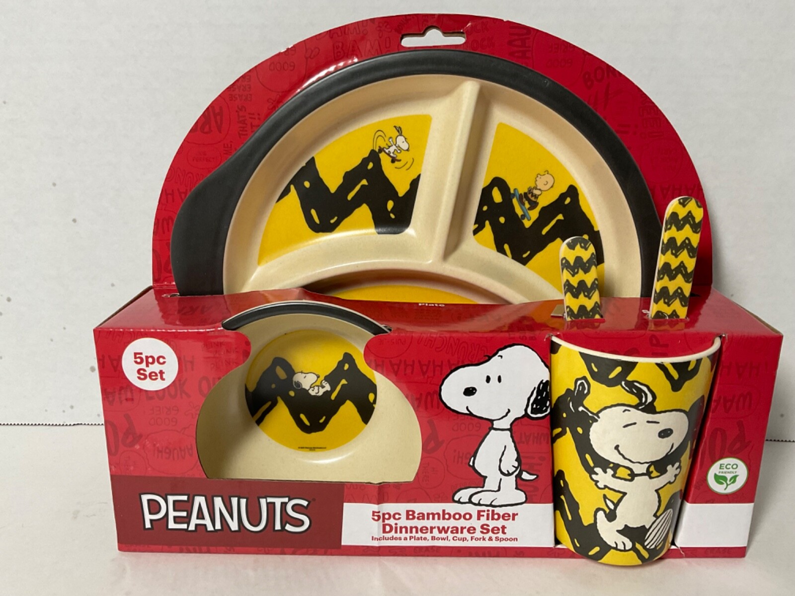 Peanuts Snoopy 5pc Bamboo Fiber Dinnerware Set BPA Free Brand New | eBay