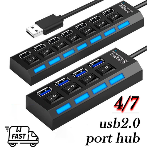 USB 2.0 Hub 4/7 Ports Charger Switch Splitter Powered AC Adapter PC ...