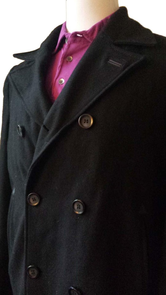 Black Rivet Men Pea Coat Size L Black Wool Blend | eBay