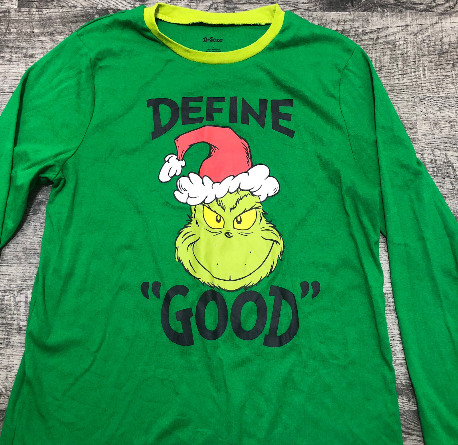 Dr. Seuss T-Shirt Grinch “Define Good” Size L Christmas Sleep Shirt ...