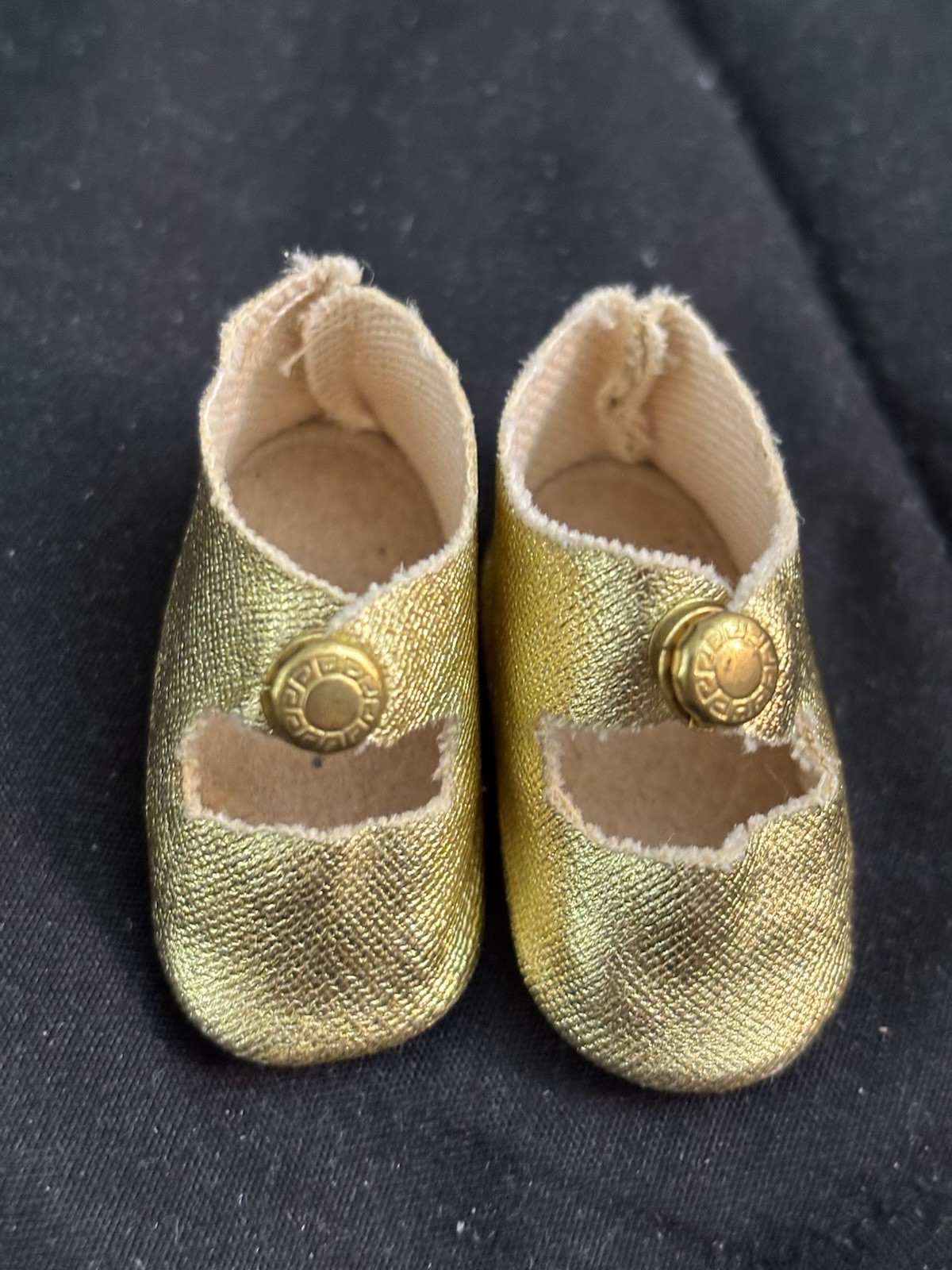 RARE Vintage GOLD Oilcloth Center Snap Shoes for 14" Doll R&B Mad Alex ...