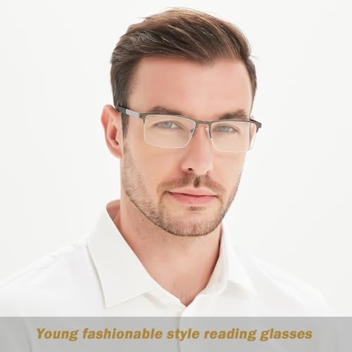 5-Pack Reading Glasses for Men Metal Half Frame Rectangular Style ...
