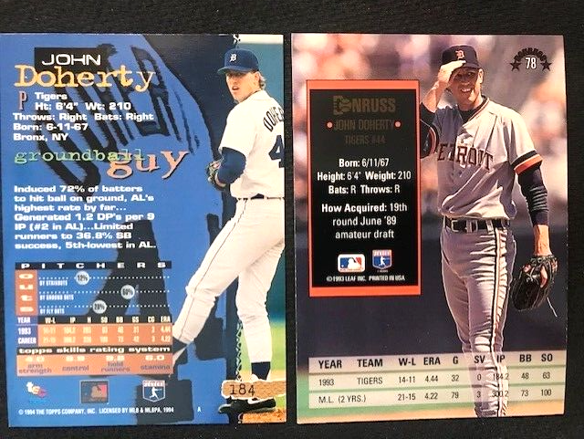 MLB - John Doherty 1994 Topps Stadium Club & 1994 Donruss Baseball ...