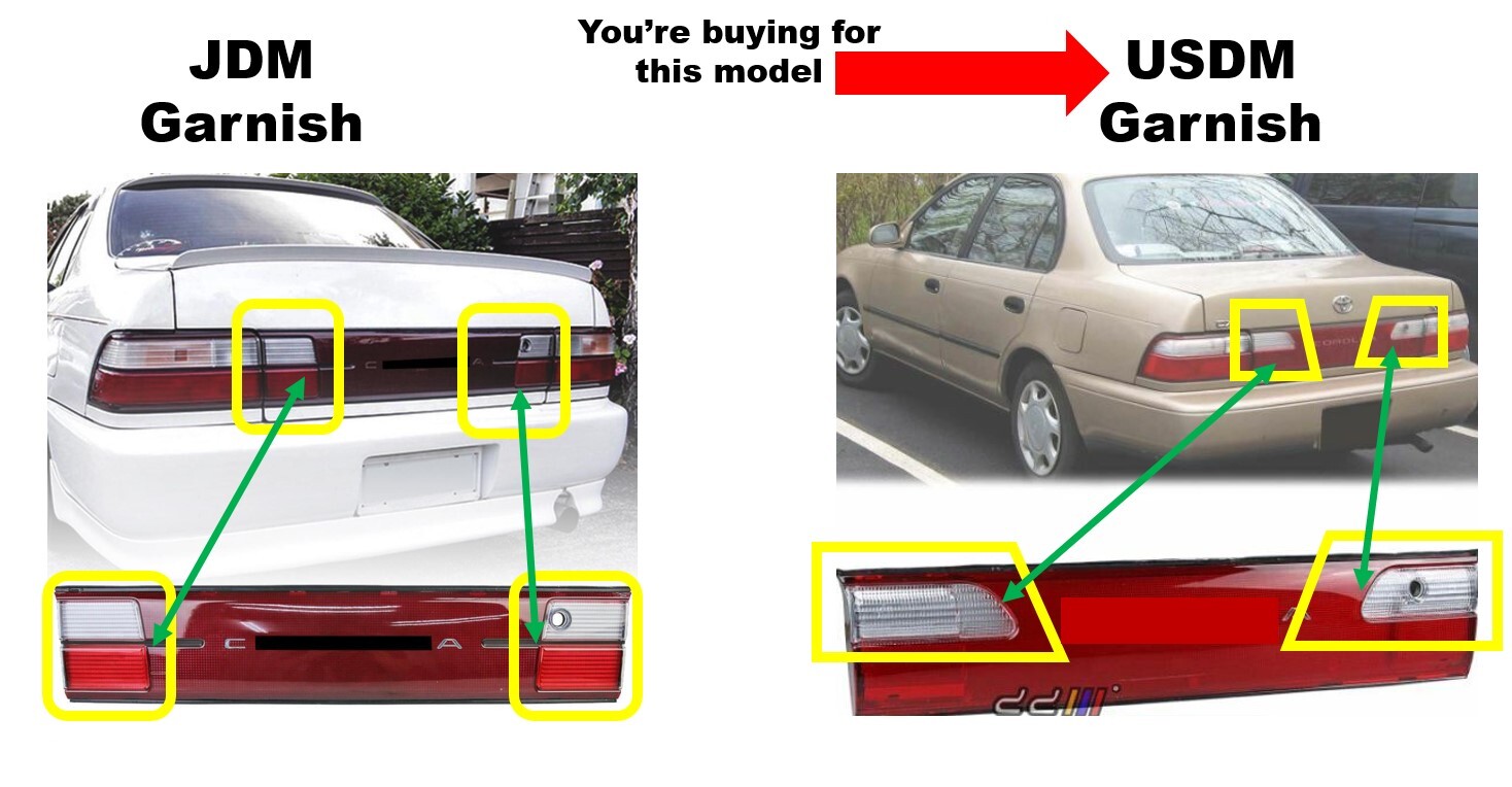 Rear Reflector Garnish Panel For USDM Specs Corolla AE100 AE101 AE102 ...