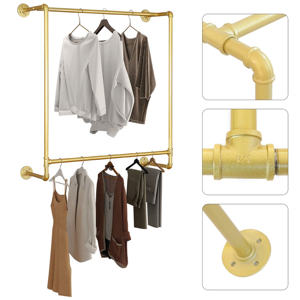 Wall Mounted Clothes Rack Detachable Wall Hanging Bar Garment Rack ...