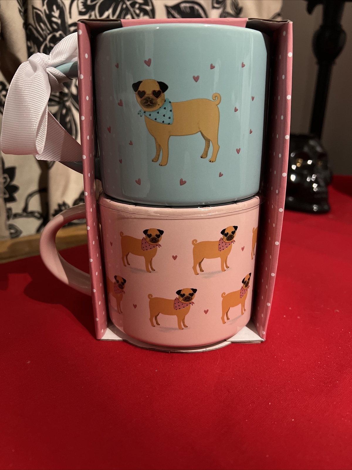 New Elum Home Valentine's PUG DOG HEARTS Set of 2 Ceramic Mugs 16 oz ...