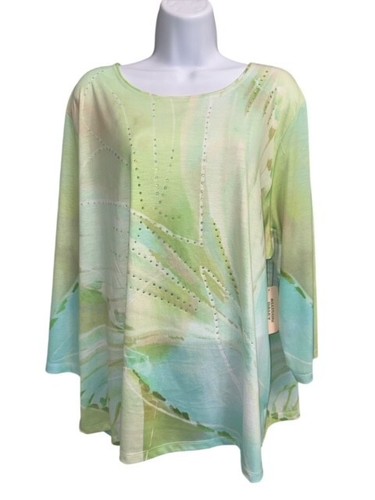 Allison Daley 2X Top Lovely Green Abstract Work of Art Unique Beads 3/4 ...