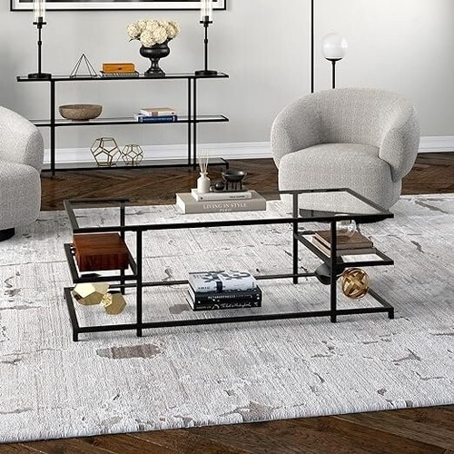 Greenwich 54 in. Blackened Bronze Rectangular Glass Top Coffee Table | eBay