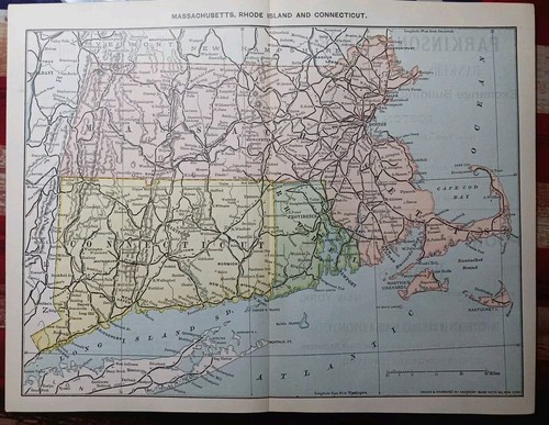 1892 Train Route Map CONNECTICUT MASSACHUSETTS ~ all railroad Lines 11 ...