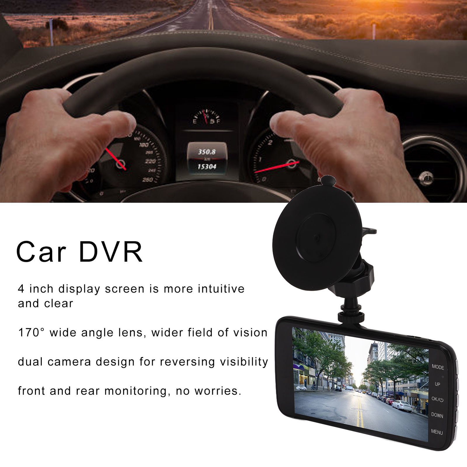 4 Inches 1080P 170 Degree Wide Angle Car DVR Front Rear Dual Lens Dash ...