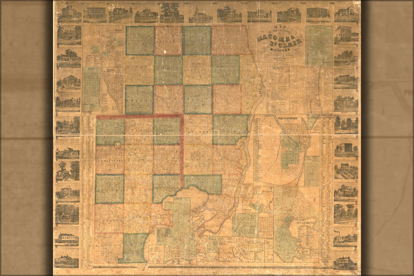 Poster, Many Sizes; Map Of Macomb & St. Clair Cos. Michigan 1859 | eBay