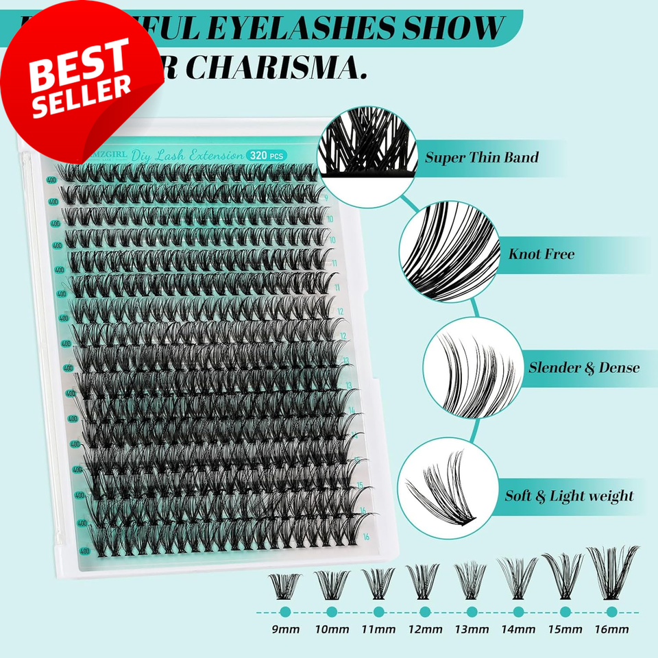 Lash Extension Kit 320pcs DIY Individual Clusters Bond Seal Remover ...