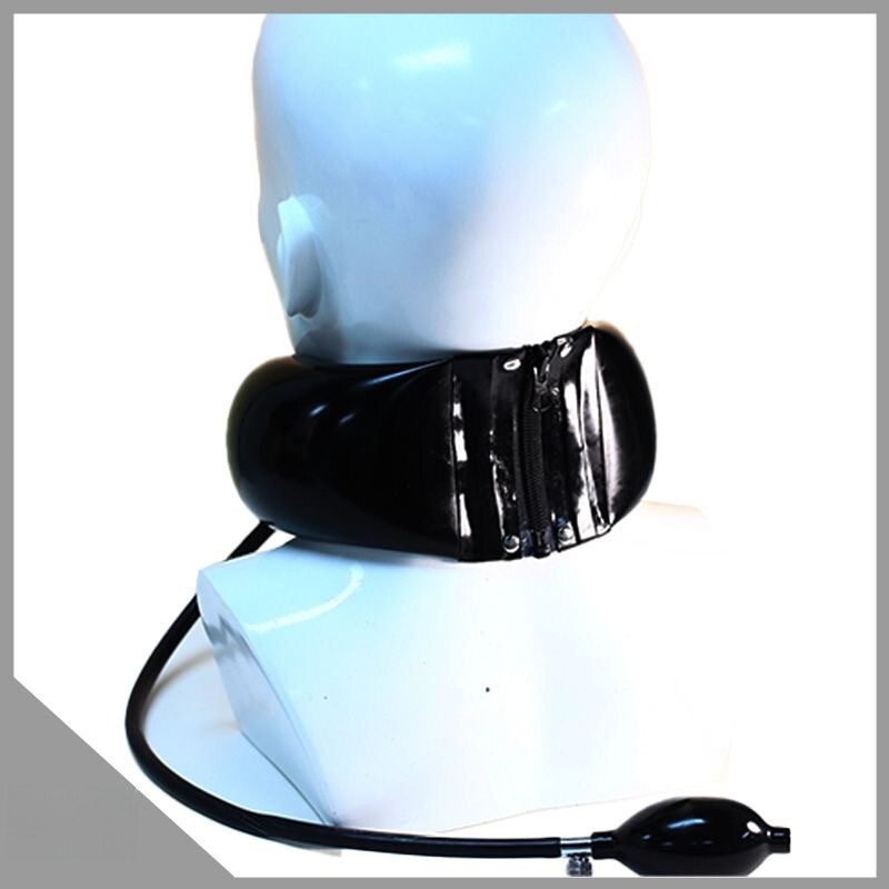 Black Latex Neck Corset Inflatable Neck Corset Collar Control lock ...