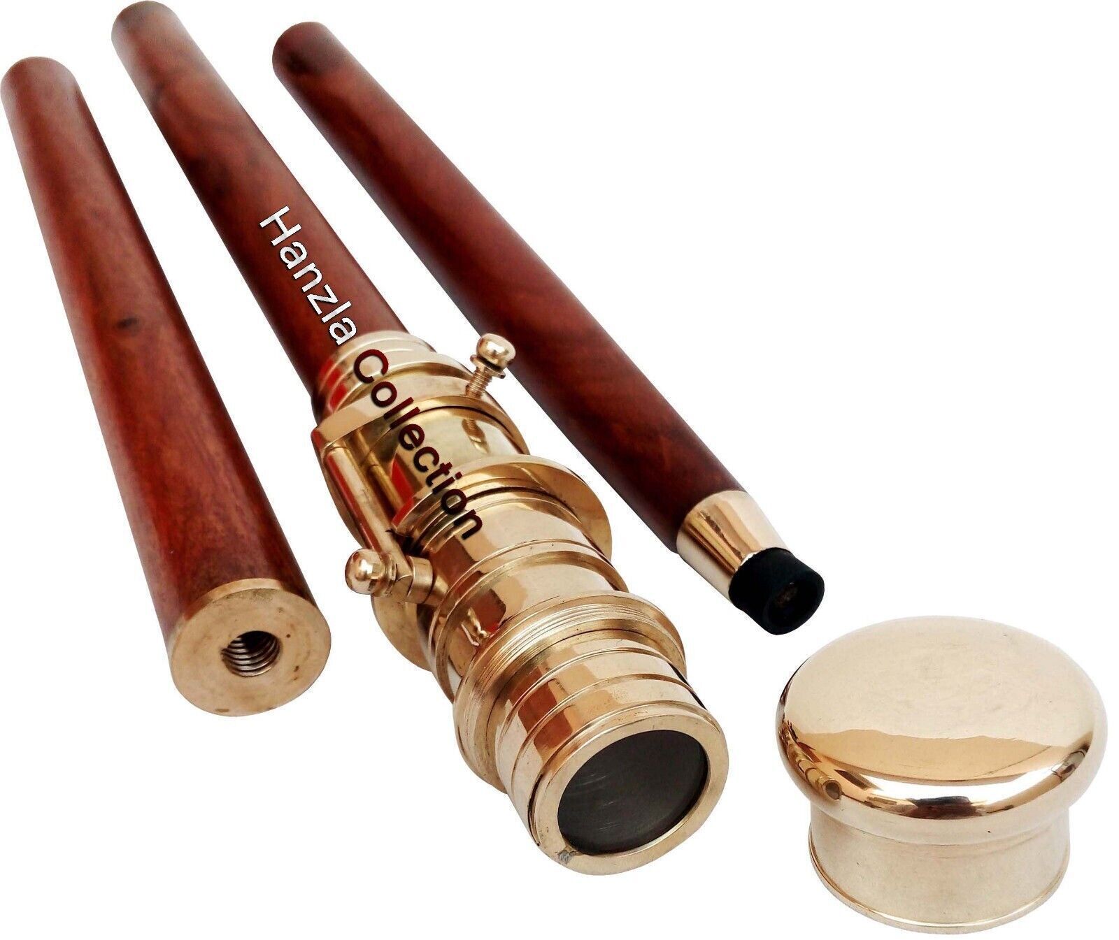 Walking Stick With Brass Telescope Foldable Hidden Spy Gift Wooden Cane ...