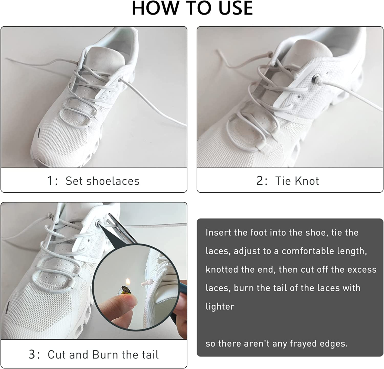 3 Pairs Elastic Shoe Laces Replacement Laces for on CloudStretch round ...