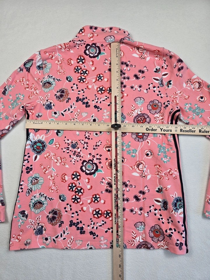 T By Talbots Floral Quarter Zip Pullover Athletic Top Pink Cotton ...