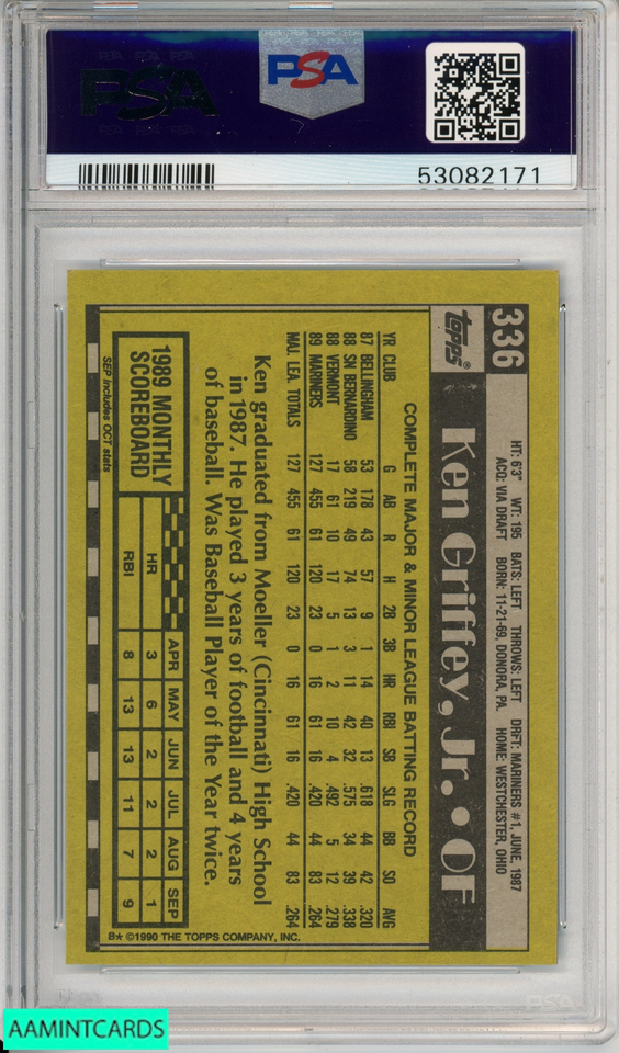 1990 TOPPS KEN GRIFFEY JR #336 SEATTLE MARINERS HOF PSA 8 NM-MT | eBay