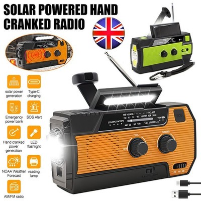 4000mAh Wind Up Solar Radio Hand Crank Emergency FM/AM USB Charger LED ...
