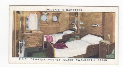 1938 Ship Trade Card First Class Cabin T.S.S. AWATEA Union Steam Ship ...