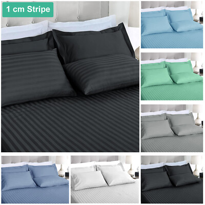 Luxury Striped Ultra Soft Microfibre Fitted Flat Sheet Set All Size ...