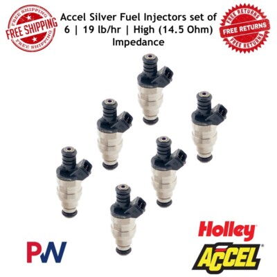 Accel Silver Fuel Injectors set of 6 | 19 lb/hr | High (14.5 Ohm ...
