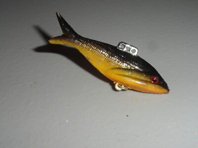 VINTAGE FISHING LURE RUBBER BURKE PULSAR SHAD MINNOW YELLOW BLACK SCALE ...