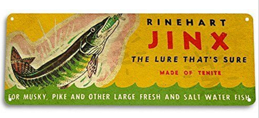 RINEHART JINX FISHING LURE TIN SIGN 11x4 | Grelly USA