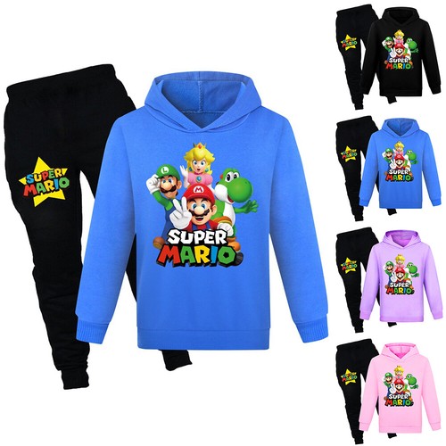 Kids Super Mario Print Casual Hoodie Pants Suit Boys Girls Hooded Top ...