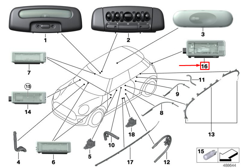 NEW MINI COOPER F56 REAR TRUNK LID INTERIOR LIGHTING 63319270506 ...
