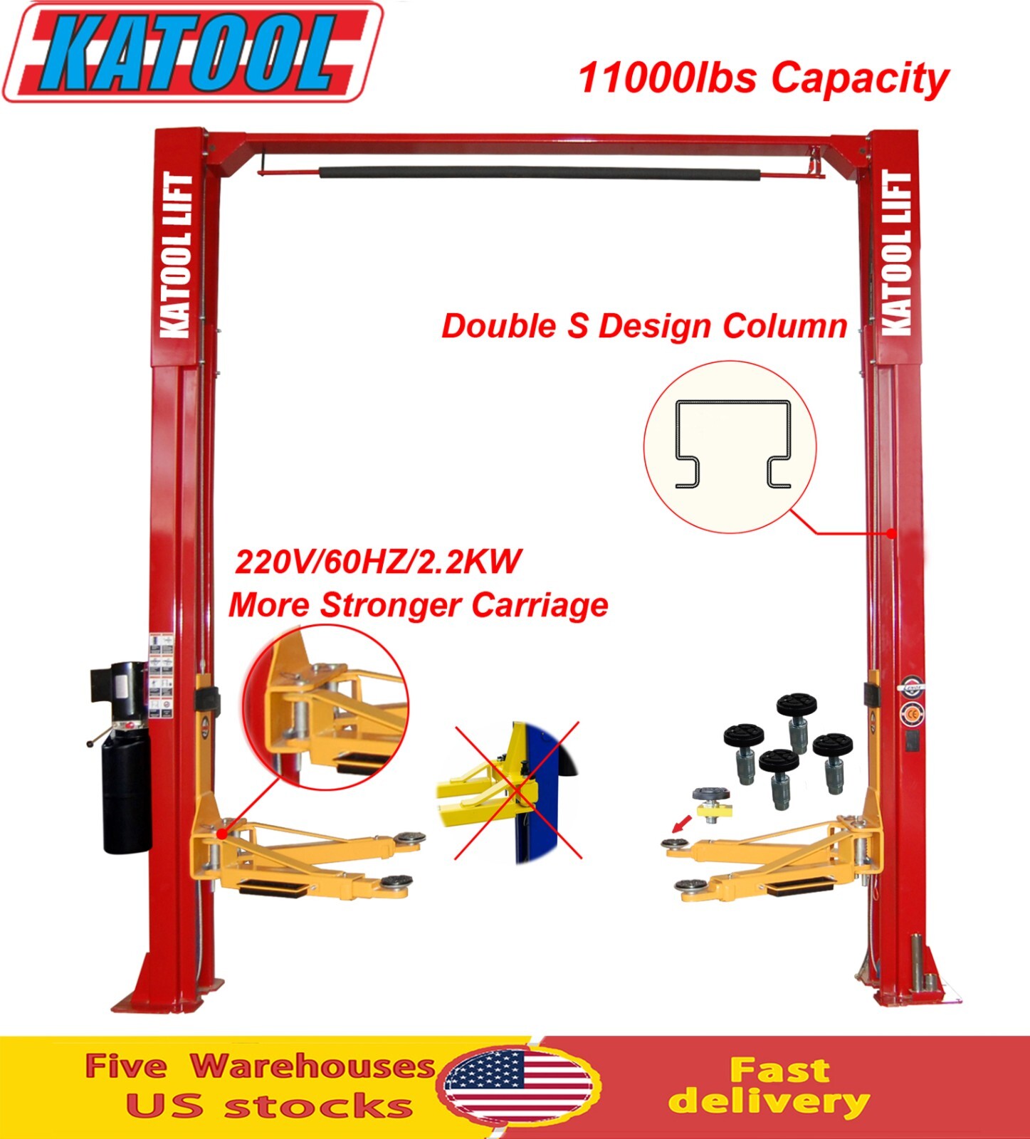 2 Post Lift 11000lbs Two Post Lift Auto Lift Auto Hoist 2-Post Car Lift ...