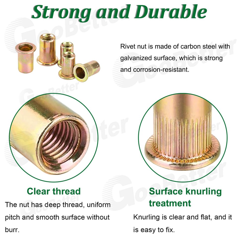 150pcs Rivet Nut Kit Rivnut Nutsert Set #8-32 #10-24 1/4-20 5/16-18 3/8 ...