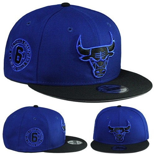 New Era Chicago Bulls Snapback Hat NBA 6X Champ Side Patch Royal Black ...