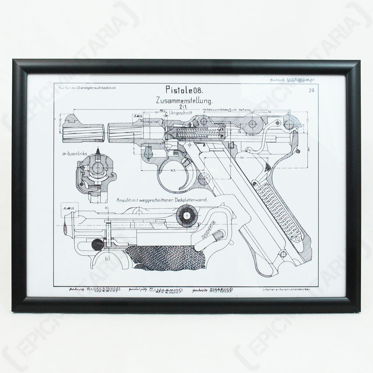 German Luger P08 Pistol Framed Blueprint - Print Picture WW2 Rifle Gun ...