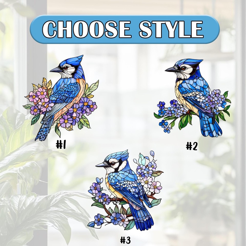 Acrylic Blue Bird Window Hanging, Faux Stained Glass Bird Suncatcher | eBay